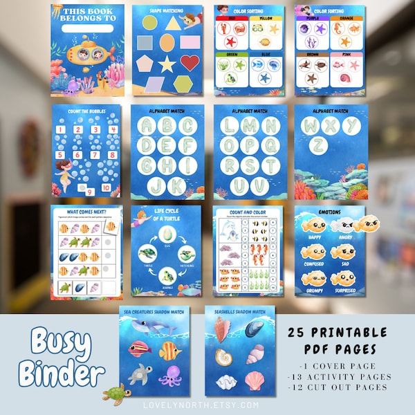 Underwater Busy Binder, Sea Theme, Toddler Activity Sheets, Preschool ...