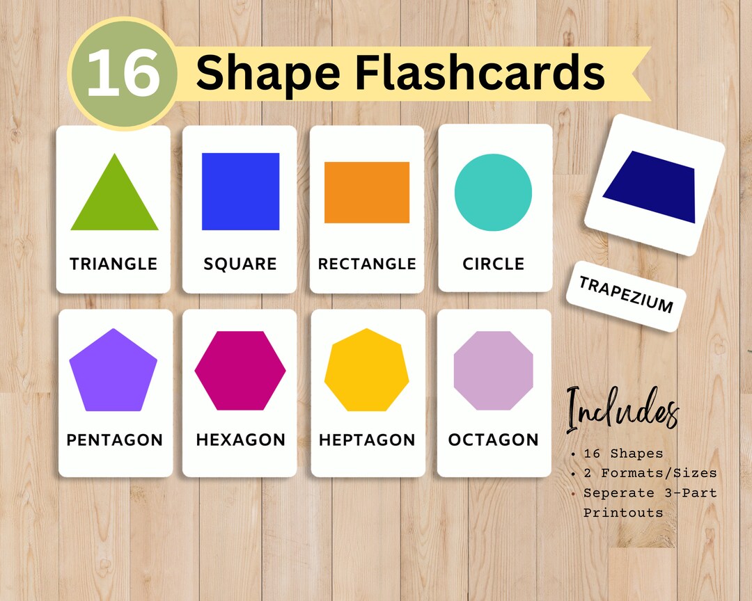16 Shape Flashcards, Geometric Shapes Flash Cards, Montessori Materials ...