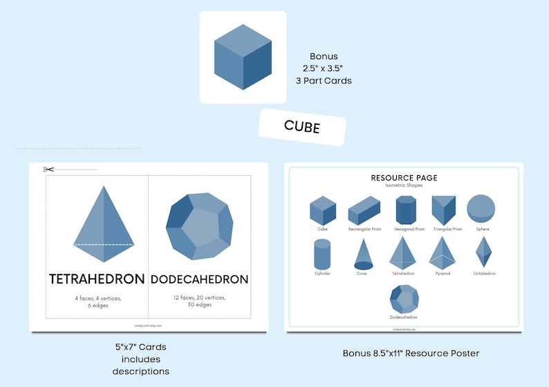 Montessori Geometric Shapes Flashcards, Learn Three-dimensional Shapes ...