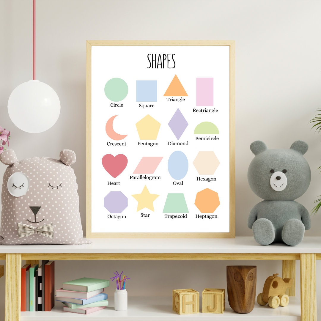 Shapes Poster, Educational Wall Art, Rainbow Colors, Kindergarten ...