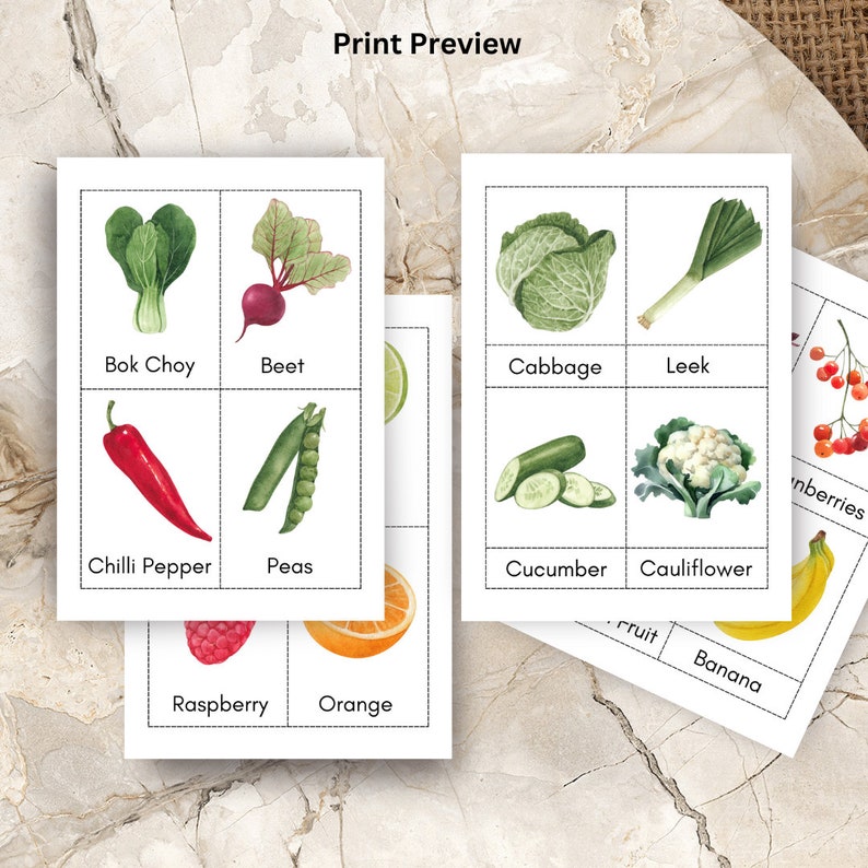 40 Fruit and Vegetable Flashcard Bundle, Toddler Activity, 3 Part Cards ...