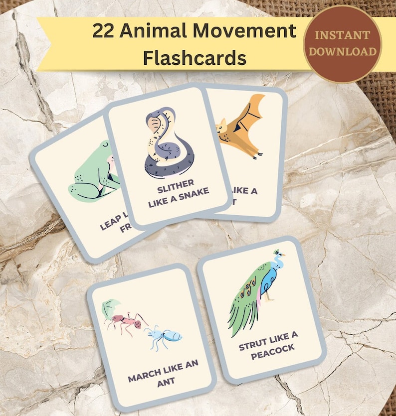 22 Animal Movement Cards, Flashcards for Kids, Printable - Etsy