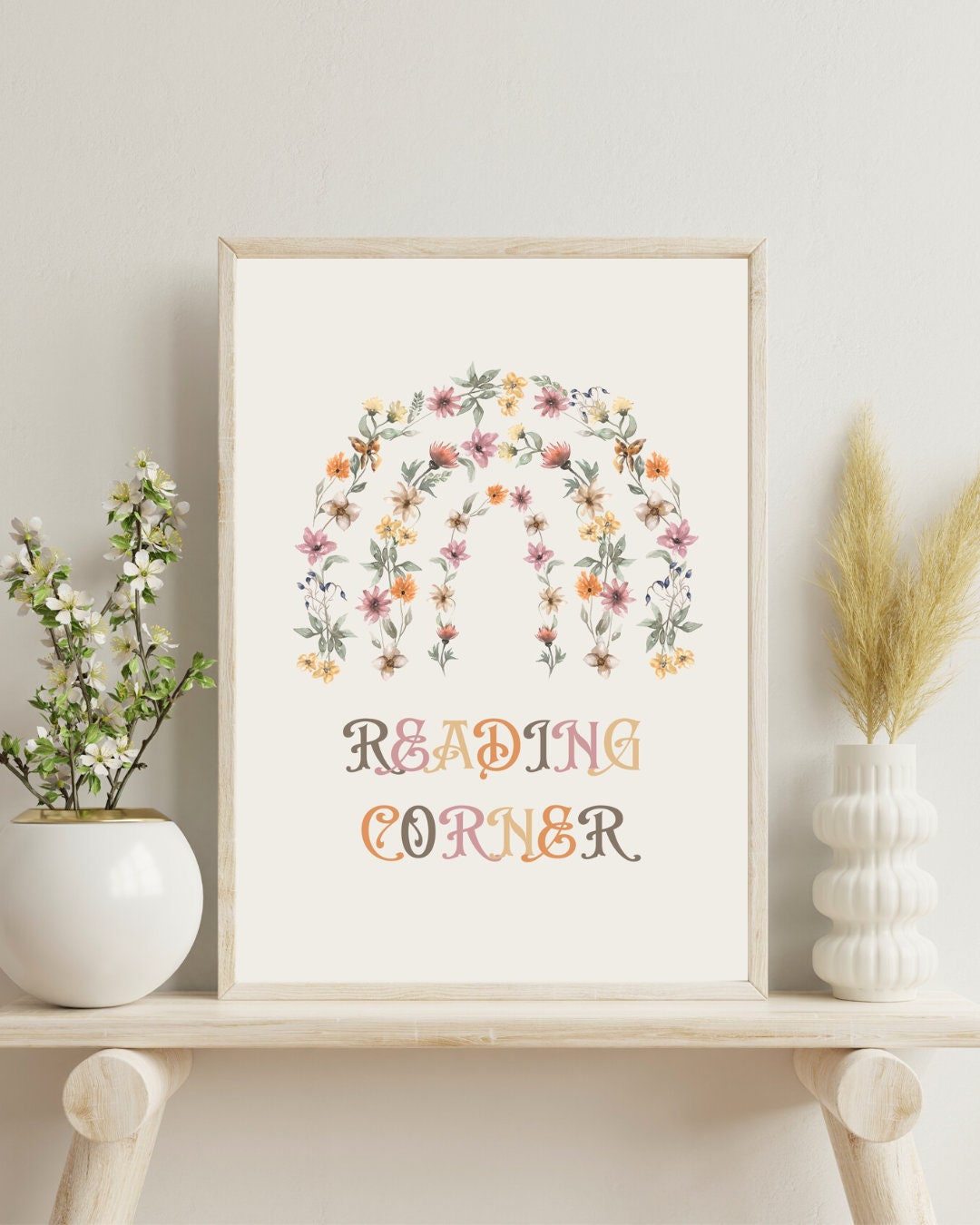 Floral Rainbow Reading Corner Sign, Boho Reading Corner Poster, Story ...