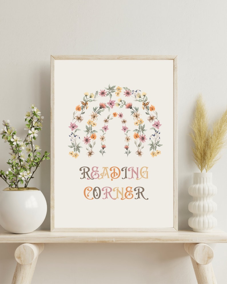 Floral Rainbow Reading Corner Sign, Boho Reading Corner Poster, Story ...