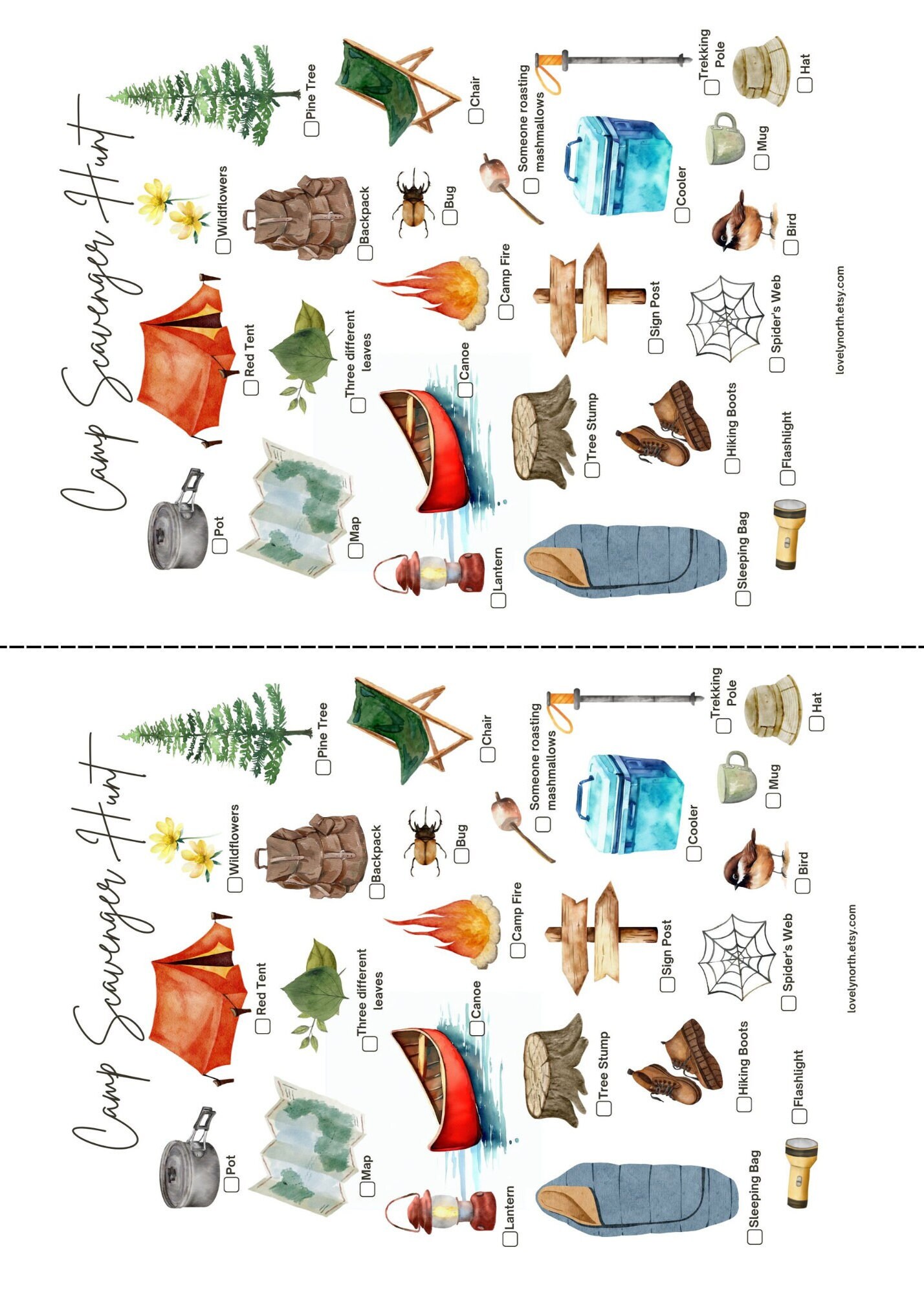 Camp Theme Scavenger Hunt Cards,prints, Nature Activity, Instant ...