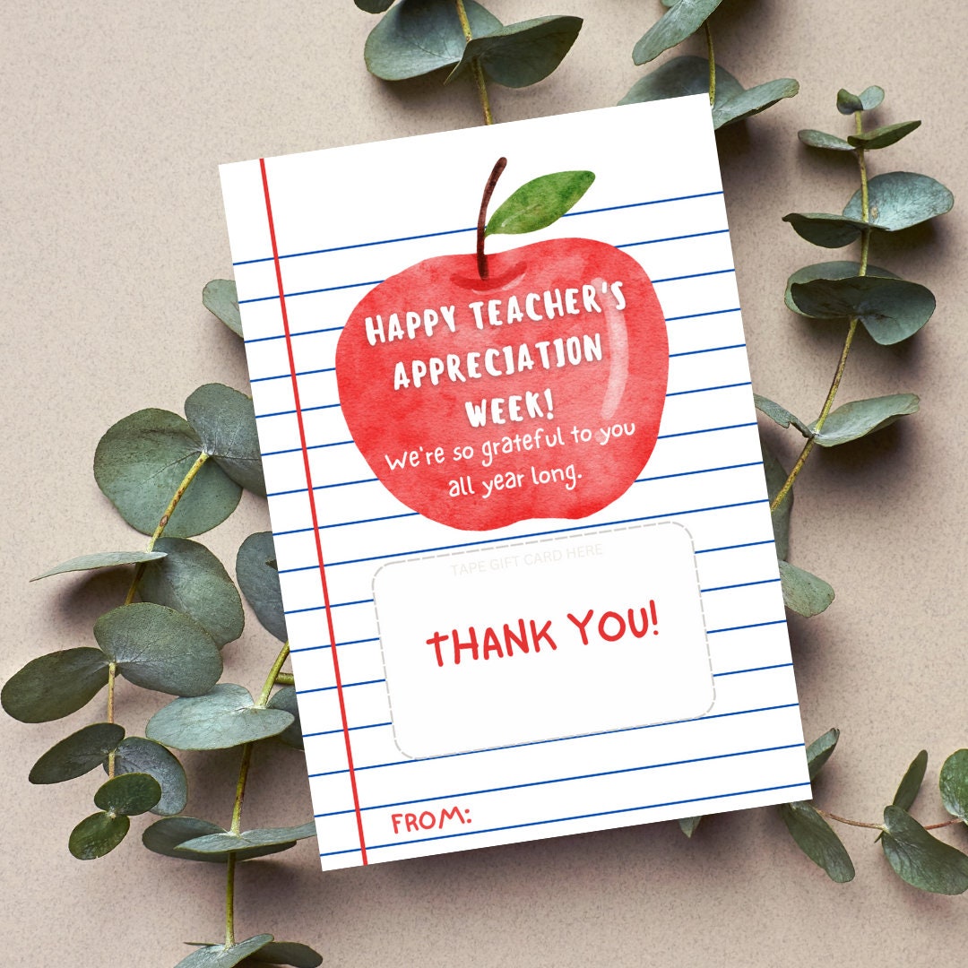Teacher's Appreciation Gift Card, Teacher's Thank You Card, School ...