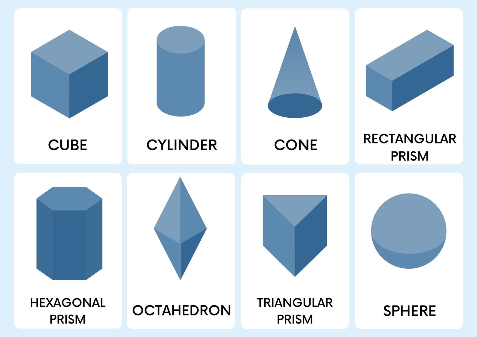 Montessori Geometric Shapes Flashcards, Learn Three-dimensional Shapes ...