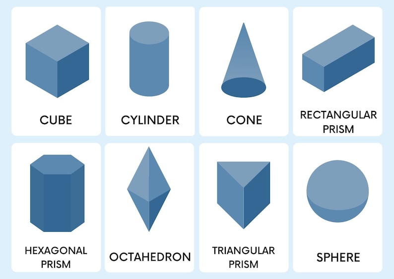 Montessori Geometric Shapes Flashcards, Learn Three-dimensional Shapes ...