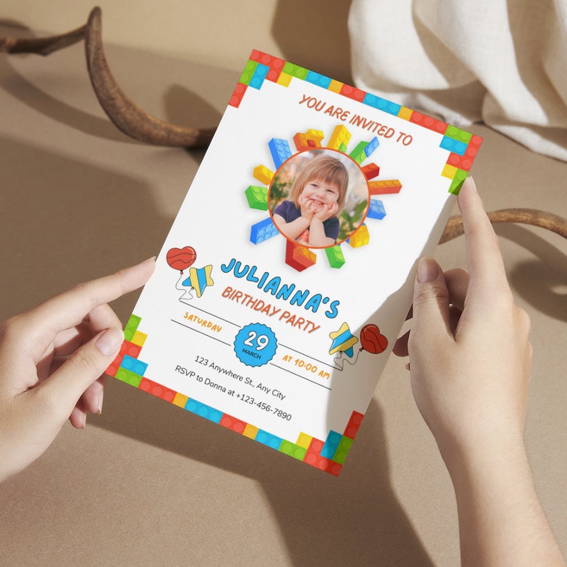 Editable Blocks Birthday Invitation Template Digital Kids - Etsy