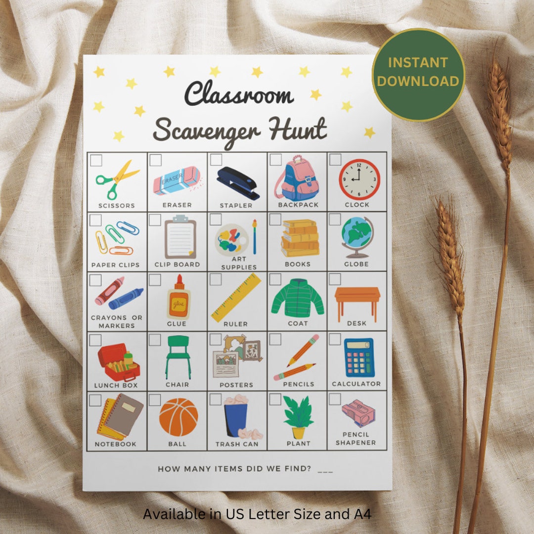 Classroom Scavenger Hunt, 25 School Items, Group Activity, Retro Colors ...