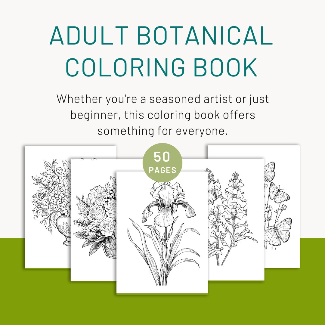 50 Adult Botanical Coloring Pages, Flowers, Butterflies, Bouquet - Etsy