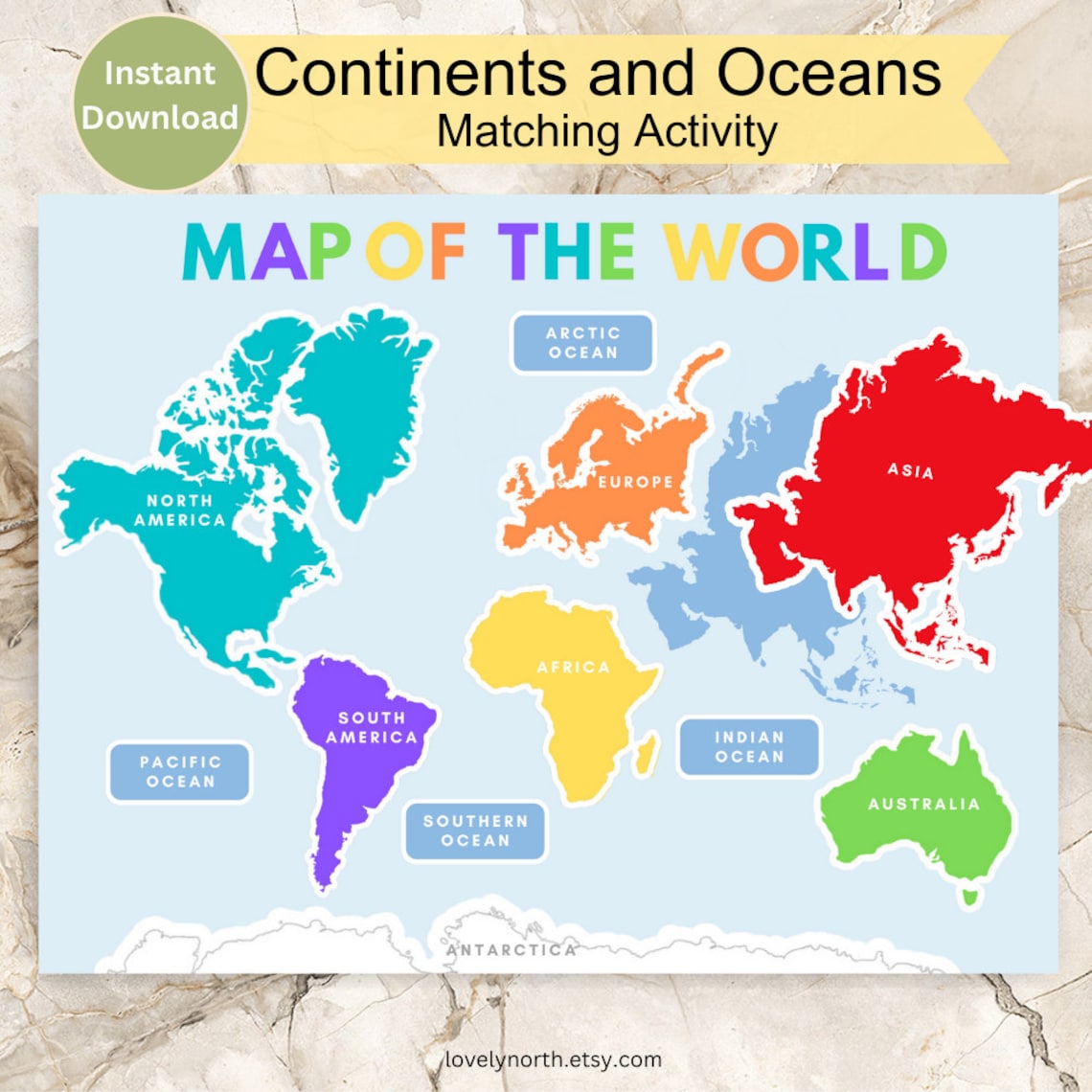 Continents and Oceans Matching Activity, World Map Busy Binder Page ...