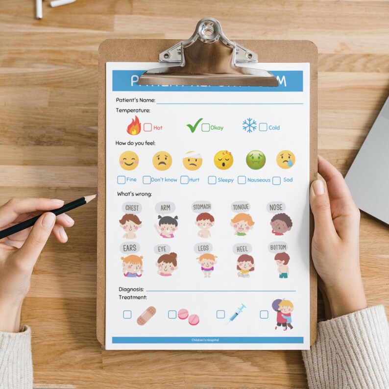 Doctor and Patient Pretend Play Printable for Kids, Doctor Forms ...