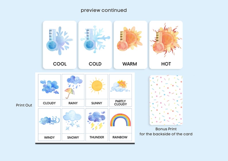WEATHER FLASHCARDS, 16 Montessori Weather Cards, Flash Cards ...