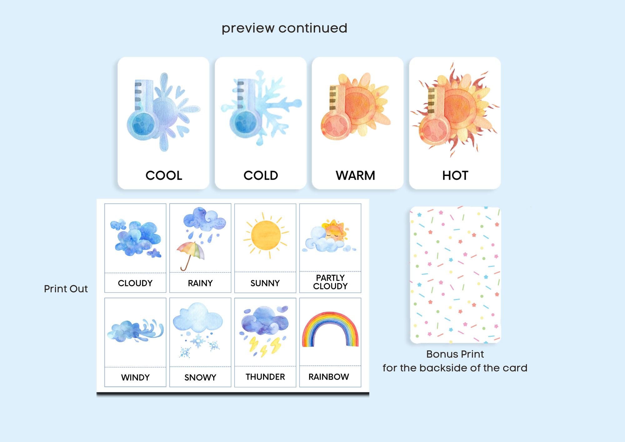 WEATHER FLASHCARDS, 16 Montessori Weather Cards, Flash Cards ...