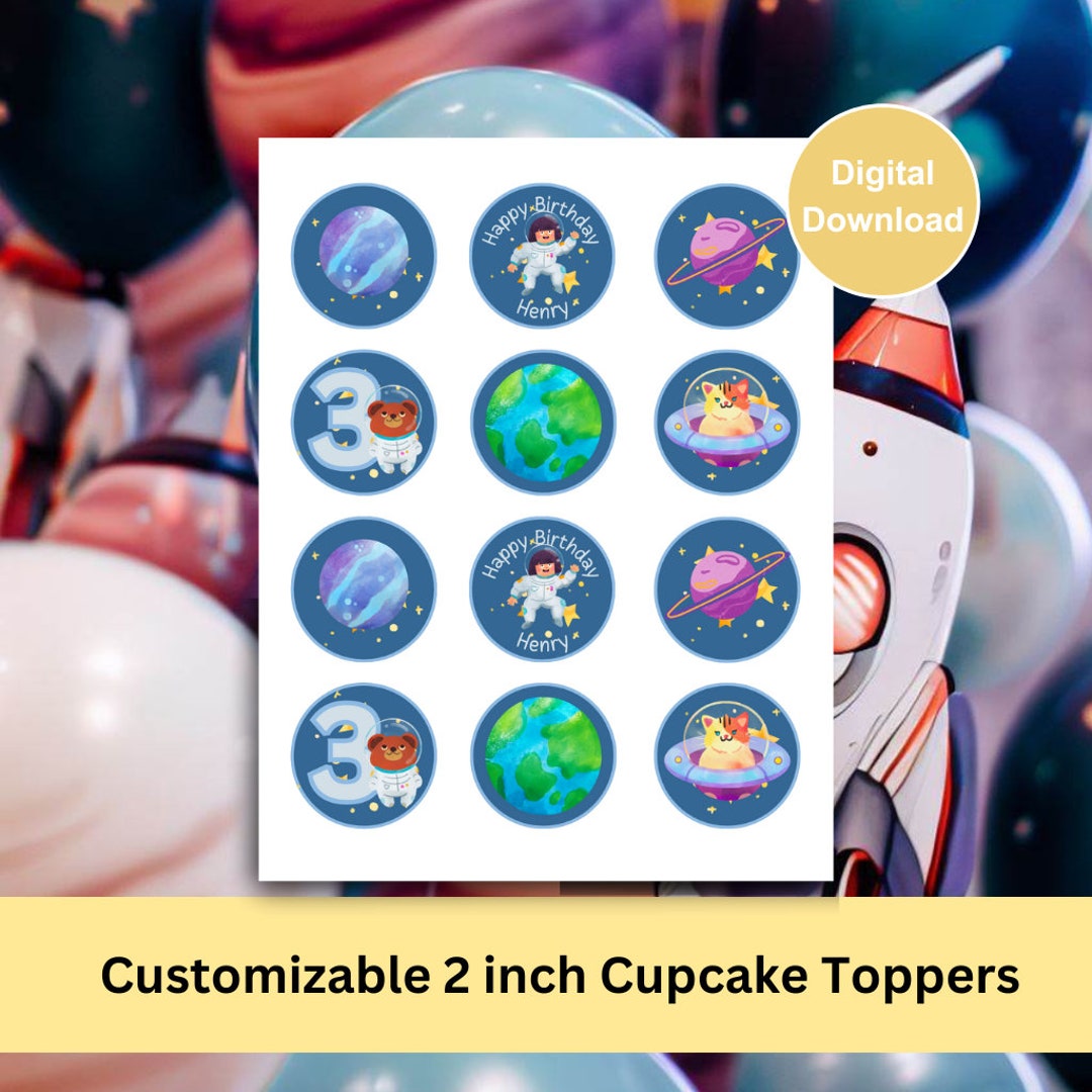 Space Theme Cupcake Toppers, 2 Inch, Digital, Custom Name - Etsy