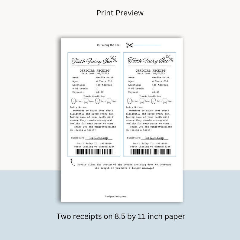 Editable Tooth Fairy Receipt, Printable, Simple Version - Etsy