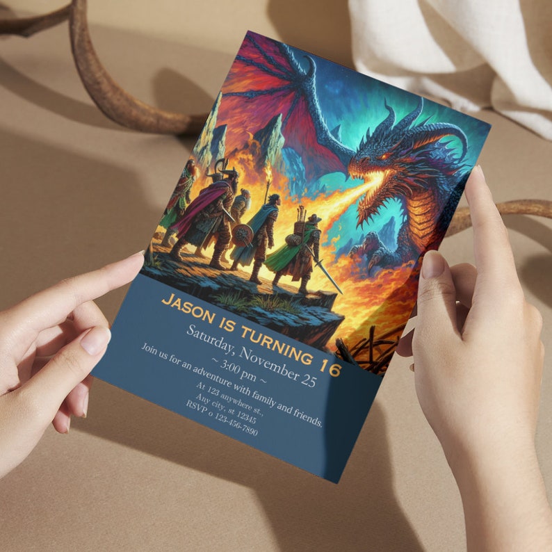 Dungeons and Dragons Party Invitation, Blue No. 1 Version, Editable ...