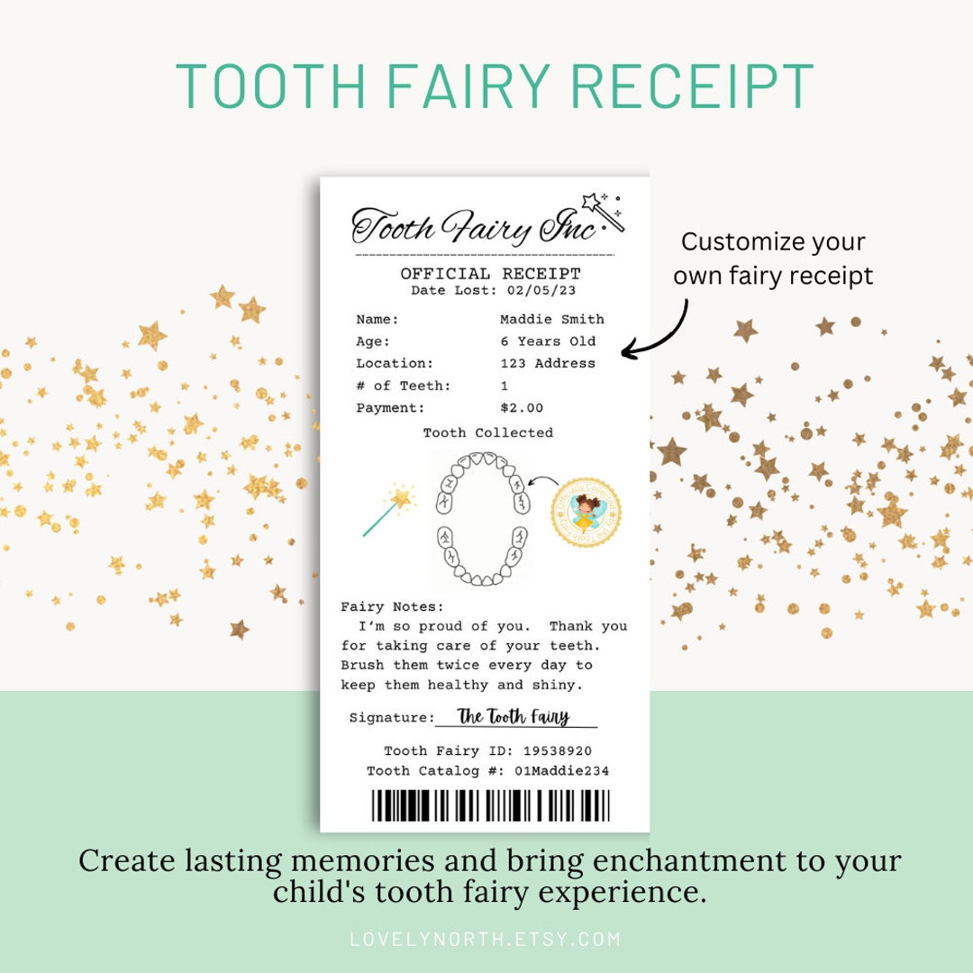 Editable Tooth Fairy Receipt Printable Certificate | Realistic Tooth ...
