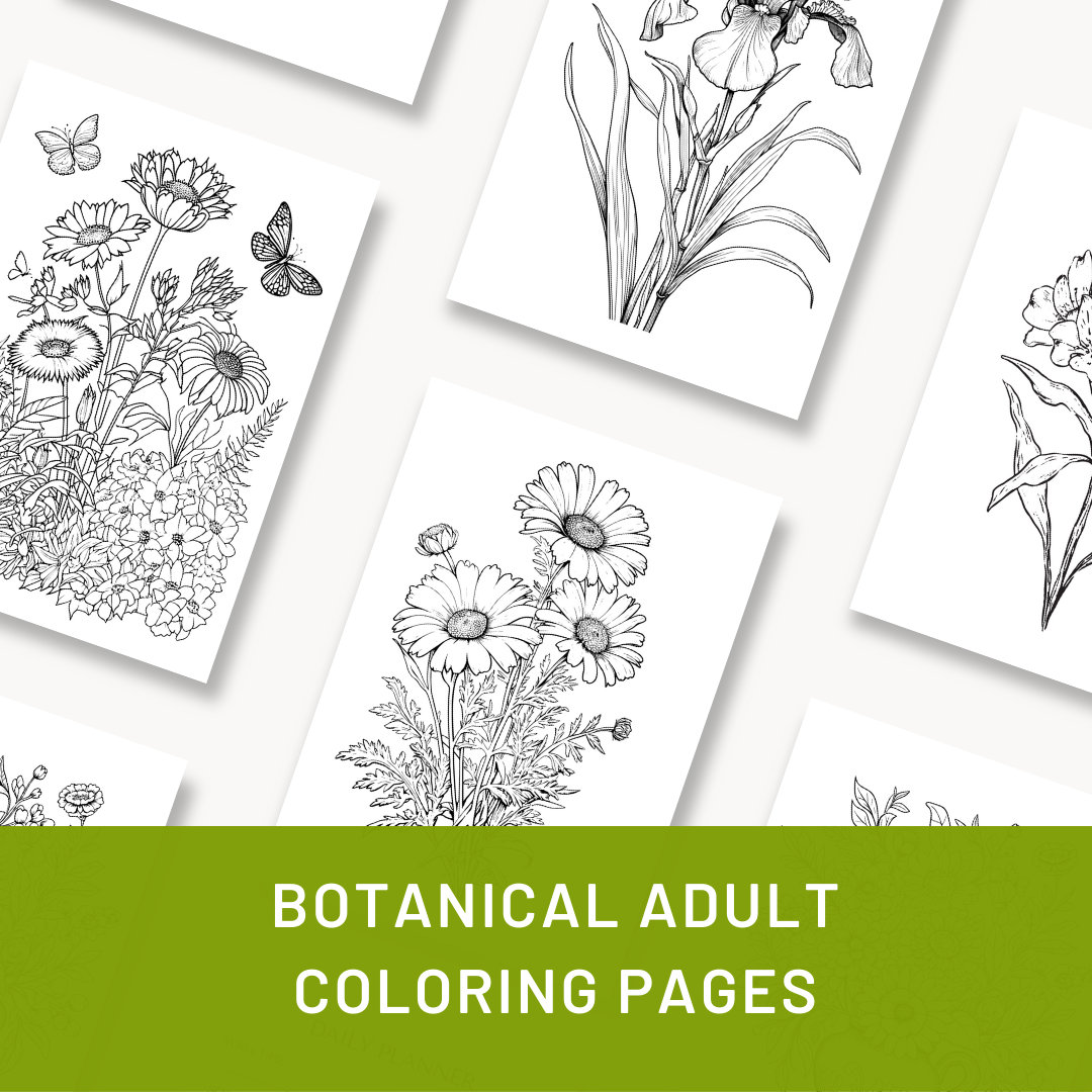 50 Adult Botanical Coloring Pages, Flowers, Butterflies, Bouquet - Etsy