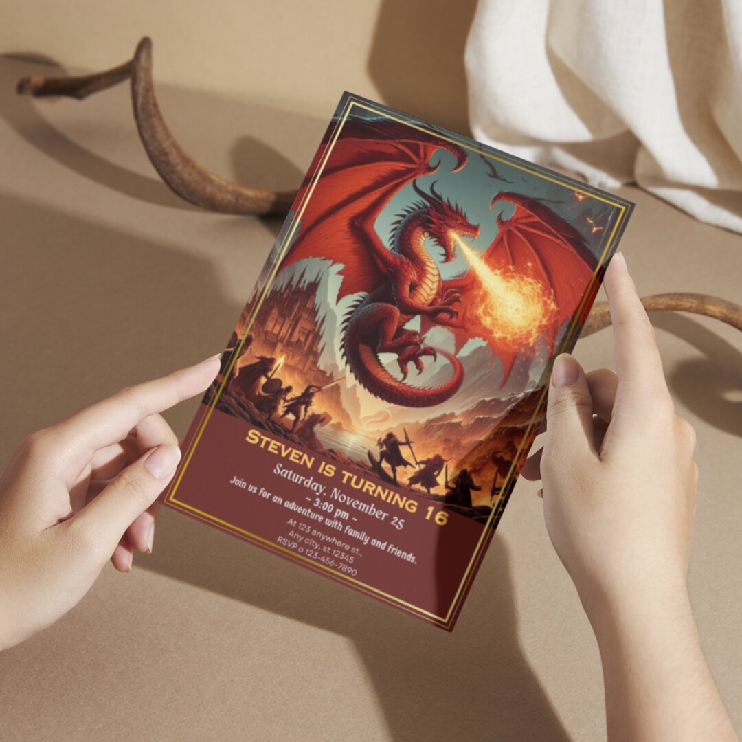 NEW Dungeons and Dragons Party Invitation, Red Dragon No. 2, Editable ...