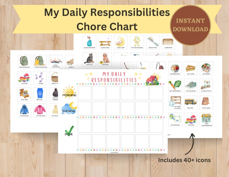 Kids Daily Responsibilities Chart, Chore Chart, Morning/evening ...