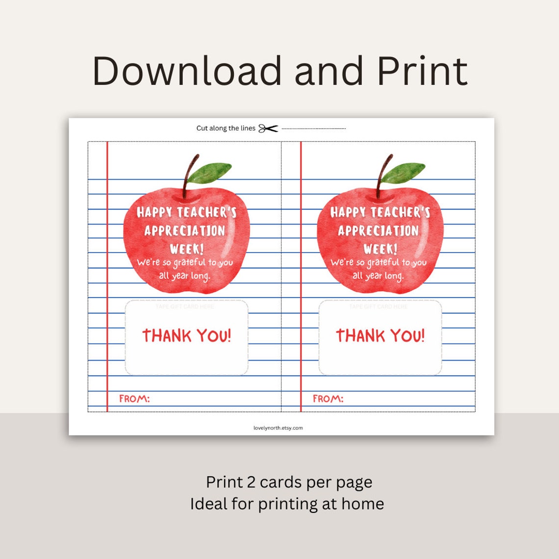 Teacher's Appreciation Gift Card, Teacher's Thank You Card, School ...