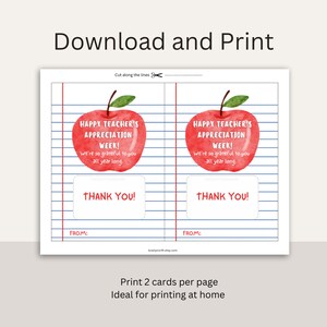 Teacher's Appreciation Gift Card, Teacher's Thank You Card, School ...