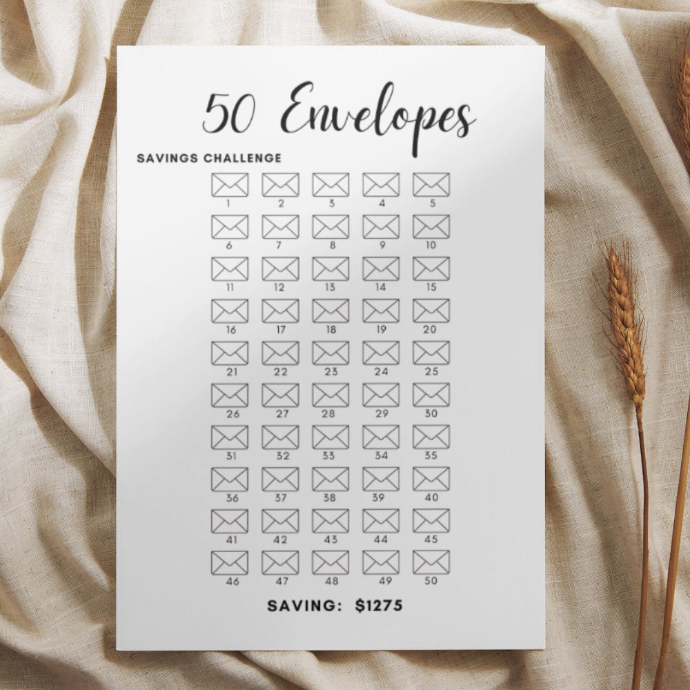 50 Envelope Challenge Printable, Minimalist Style, Money Savings ...