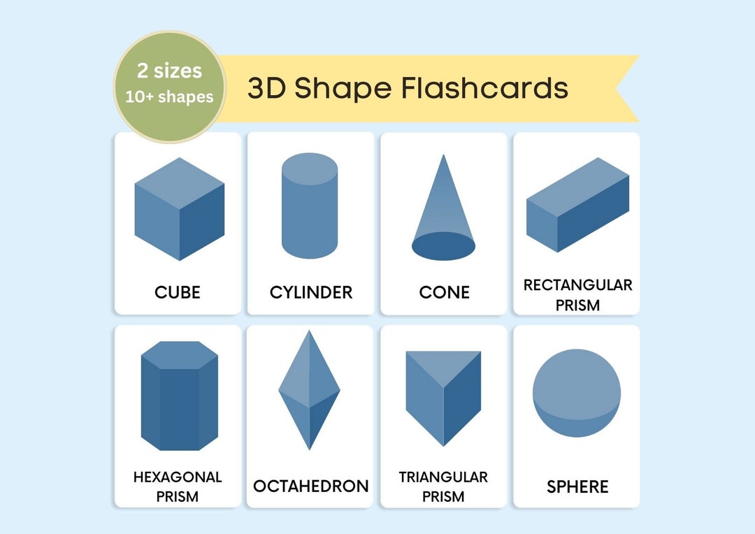 Montessori Geometric Shapes Flashcards, Learn Three-dimensional Shapes ...
