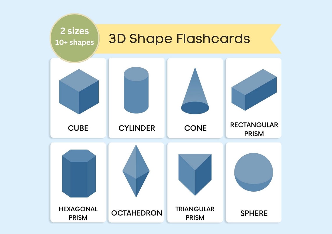 Montessori Geometric Shapes Flashcards, Learn Three-dimensional Shapes ...