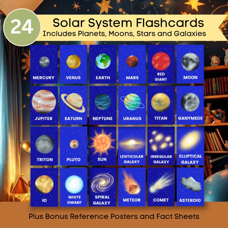 24 Solar System Flashcards Bundle (includes Planets, Stars, Moons and ...