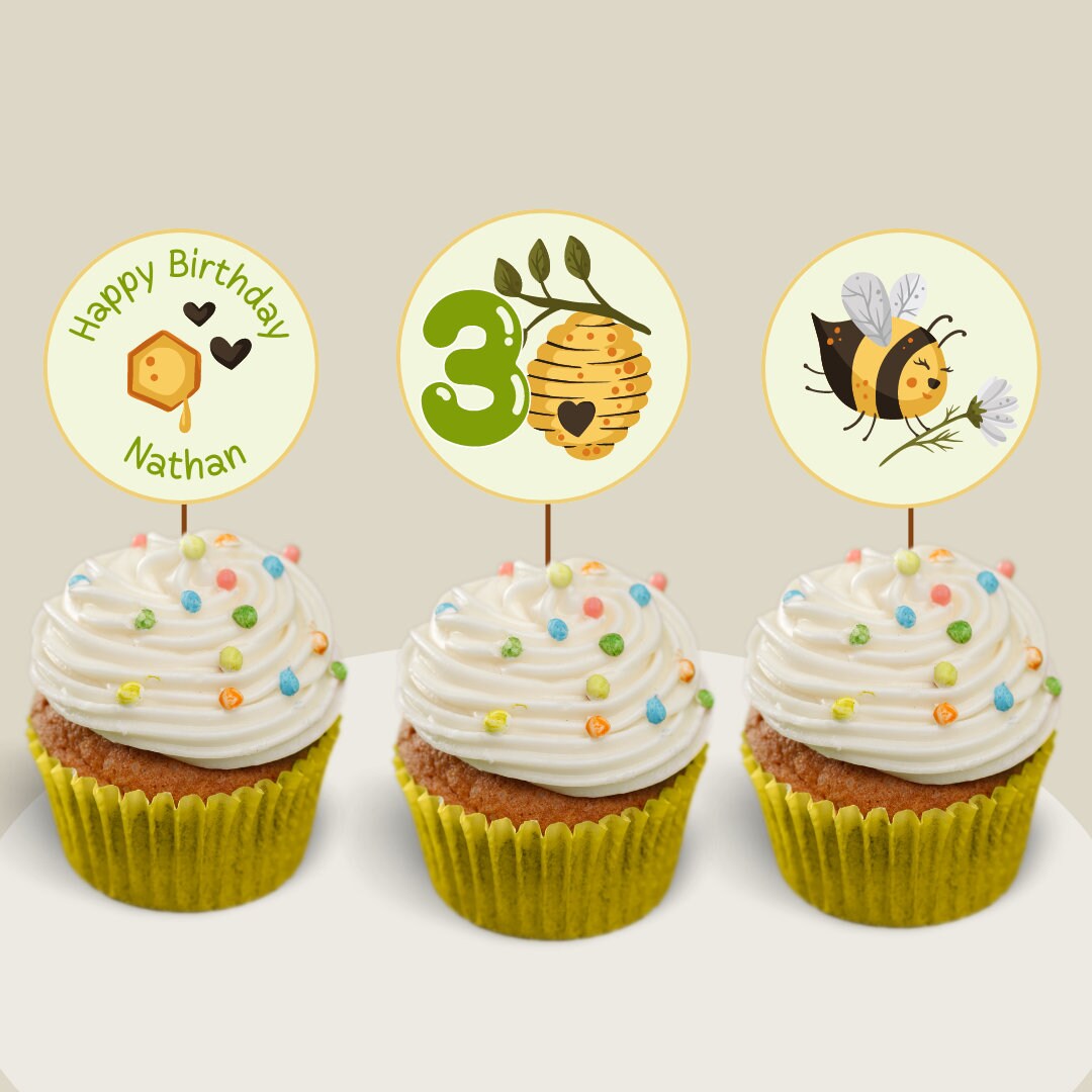 Custom Bee Themed Cupcake Toppers, 2 Inch , Digital Download - Etsy