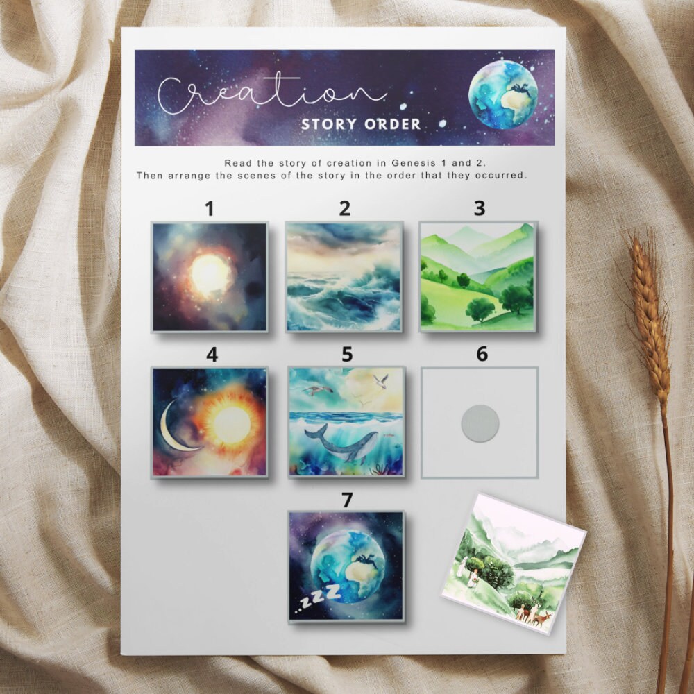 7 Days of Creation, Includes Worksheet and Matching Cards, Sunday ...