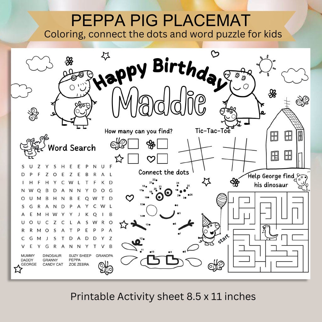 Custom Peppa Pig Activity Placemat, Peppa Pig Activity, Peppa Pig ...