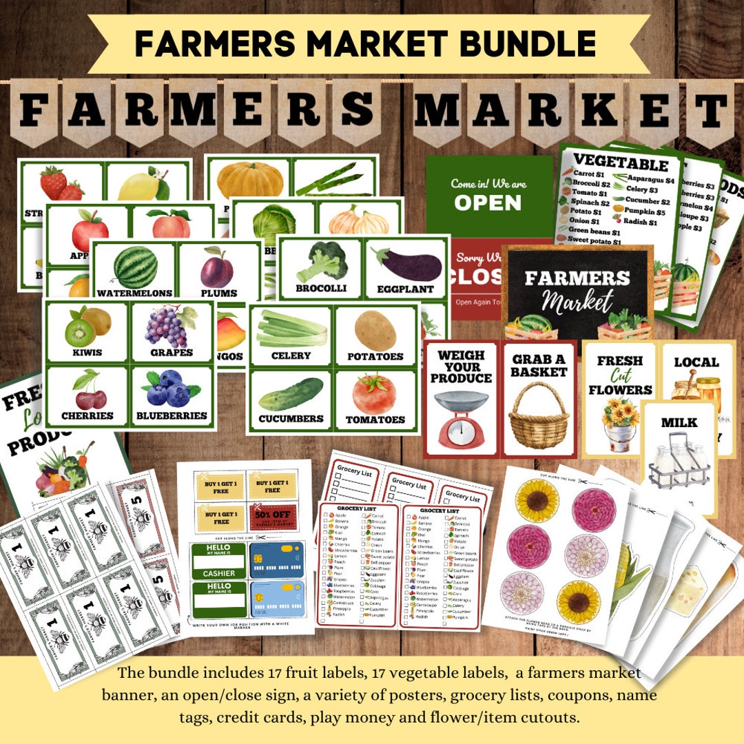 Farmers Market Dramatic Play Bundle, Printable Pretend Play Set ...