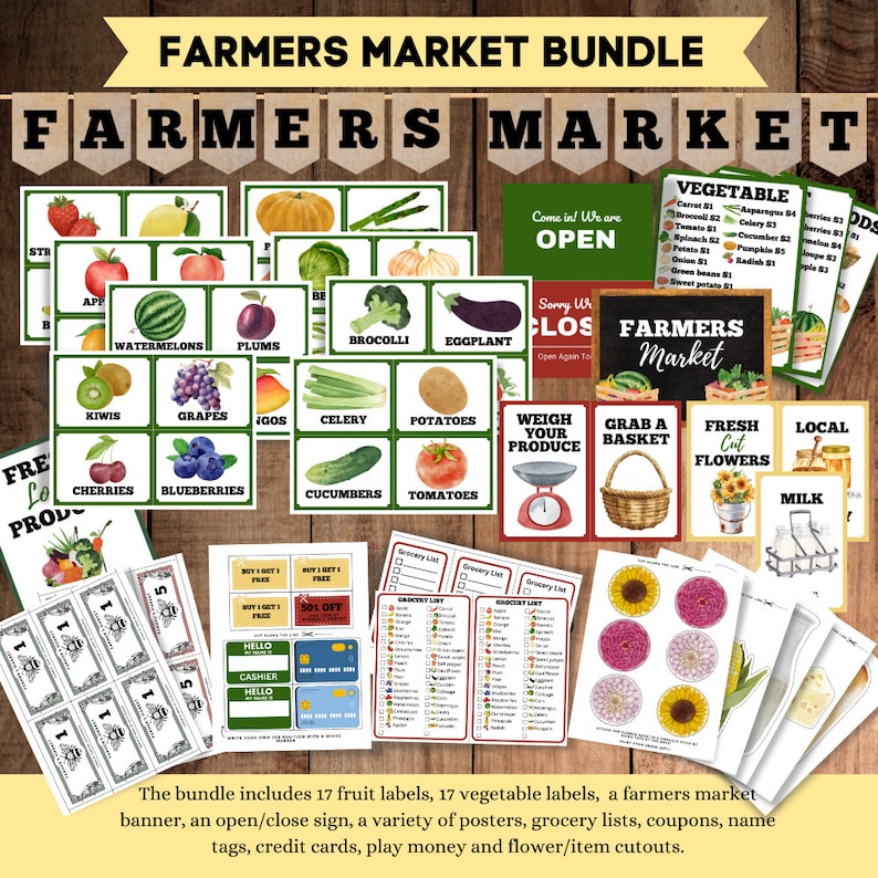 Farmers Market Dramatic Play Bundle, Printable Pretend Play Set ...