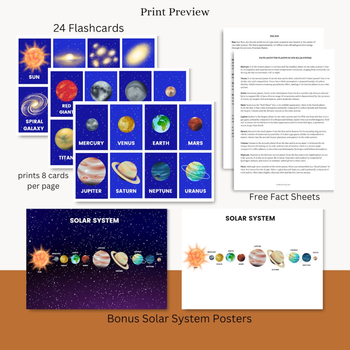 24 Solar System Flashcards Bundle (includes Planets, Stars, Moons and ...