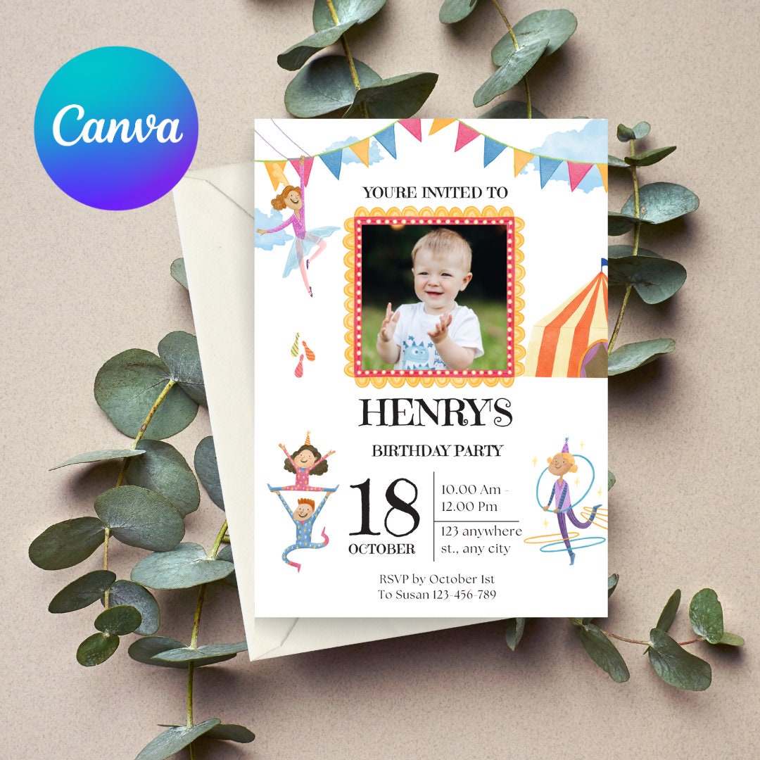 Circus Invitation, EDITABLE, Gender Neutral, Colorful Watercolor Art ...