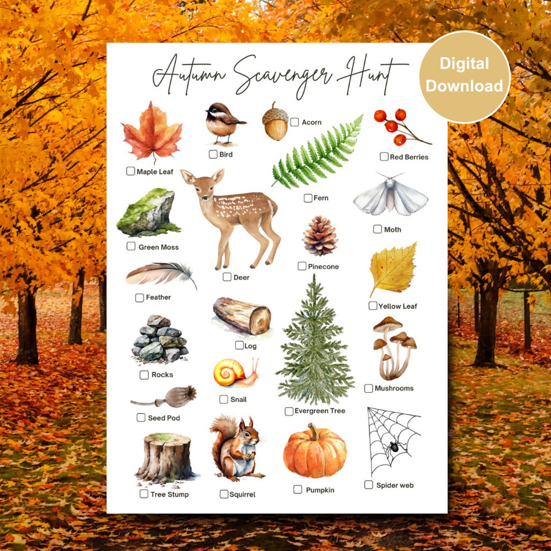 Autumn Themed Scavenger Hunt, Fall Nature Scavenger Hunt - Etsy