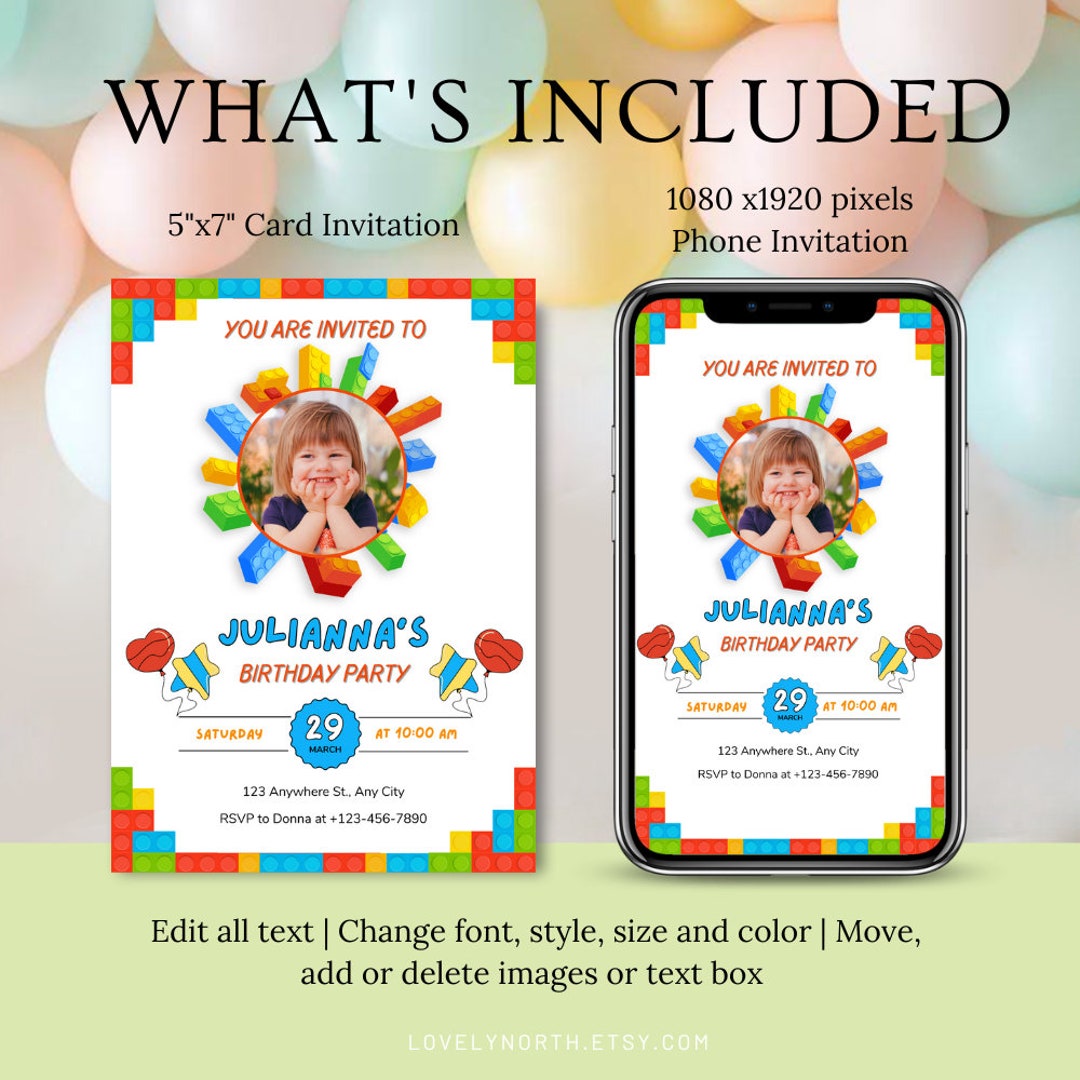 Editable Blocks Birthday Invitation Template, Digital Kids Party Invite ...