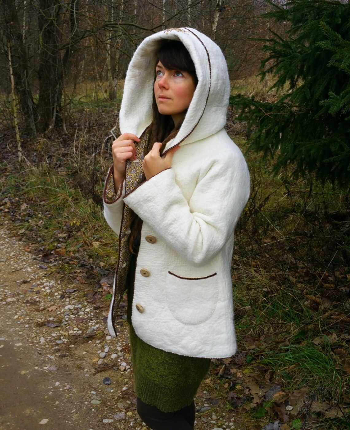 Hand Made Woolen Winter Coat, White Merino Wool Coat for Woman, Custom ...