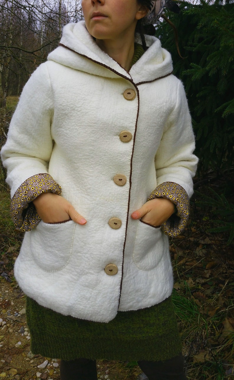 Hand Made Woolen Winter Coat, White Merino Wool Coat for Woman, Custom ...