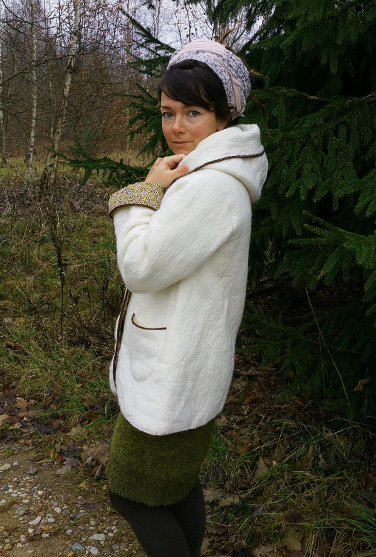 Hand Made Woolen Winter Coat, White Merino Wool Coat for Woman, Custom ...
