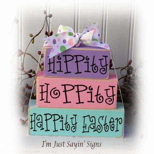 Hippity Hoppity Happity Easter Itty Bitty Wood Stacker Blocks - Etsy
