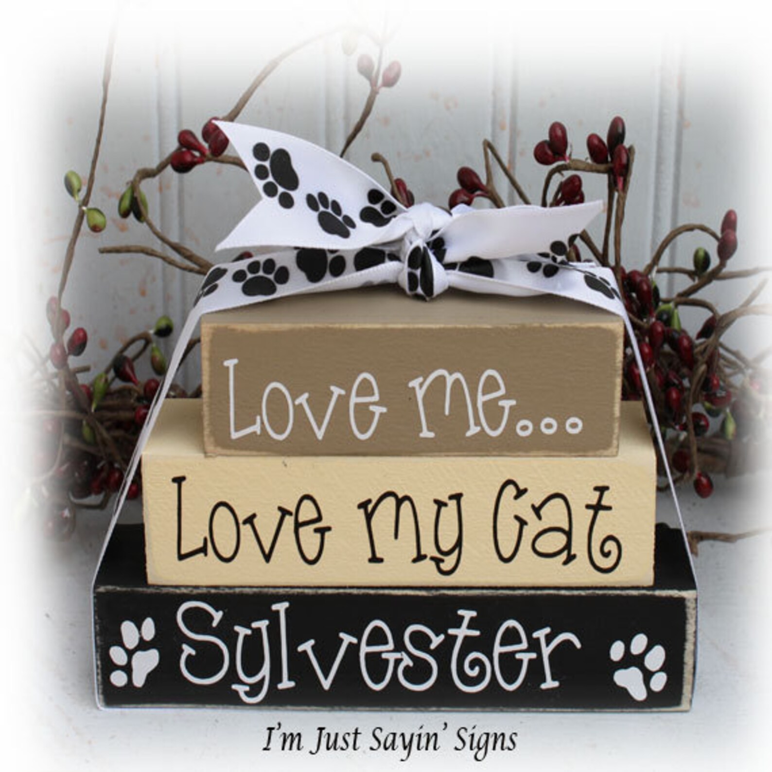 Personalized Love Me Love My Cat Itty Bitty Wood Block Sign | Etsy