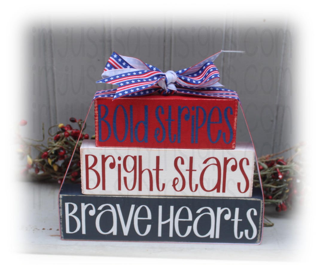 Bold Stripes, Bright Stars, Brave Hearts Itty Bitty Wood Blocks ...