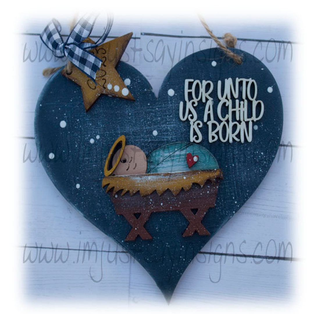 For Unto Us A Child is Born Christmas Ornament, Manger Ornament ...