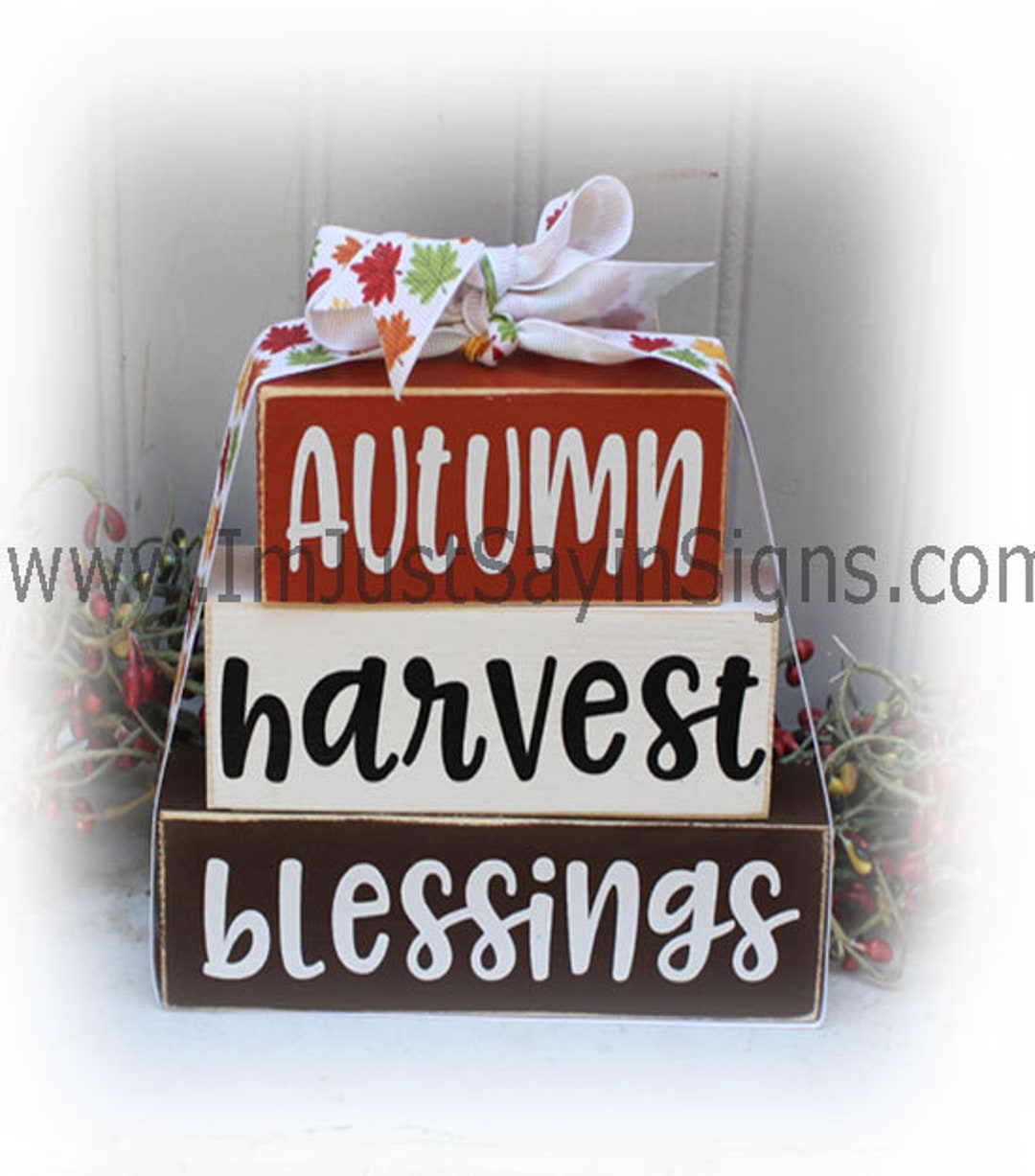 Autumn Harvest Blessings Itty Bitty Wood Stacking Blocks - Etsy