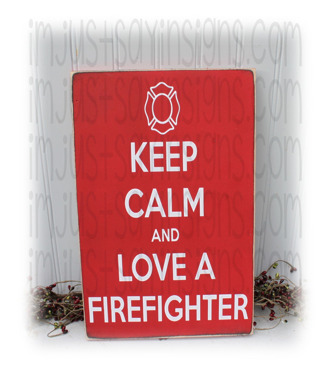 Keep Calm and Love A Firefighter Wood Sign - Etsy
